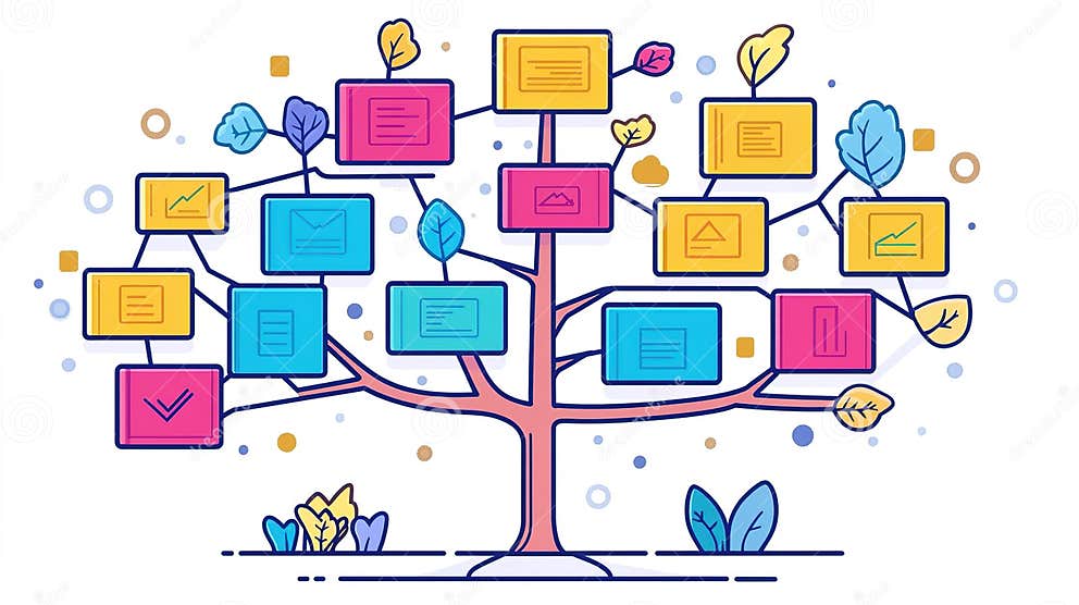 Colorful Tree with Document Icons As Leaves, Representing Data ...