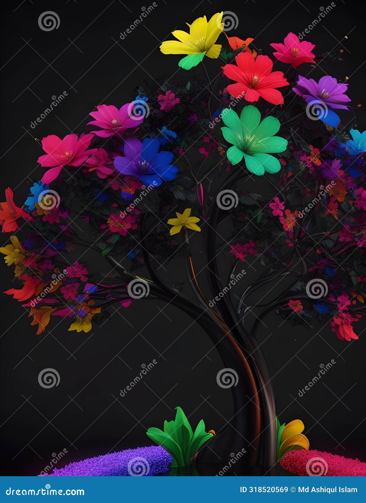 A Colorful Tree with Colorful Flowers on it Stock Illustration ...