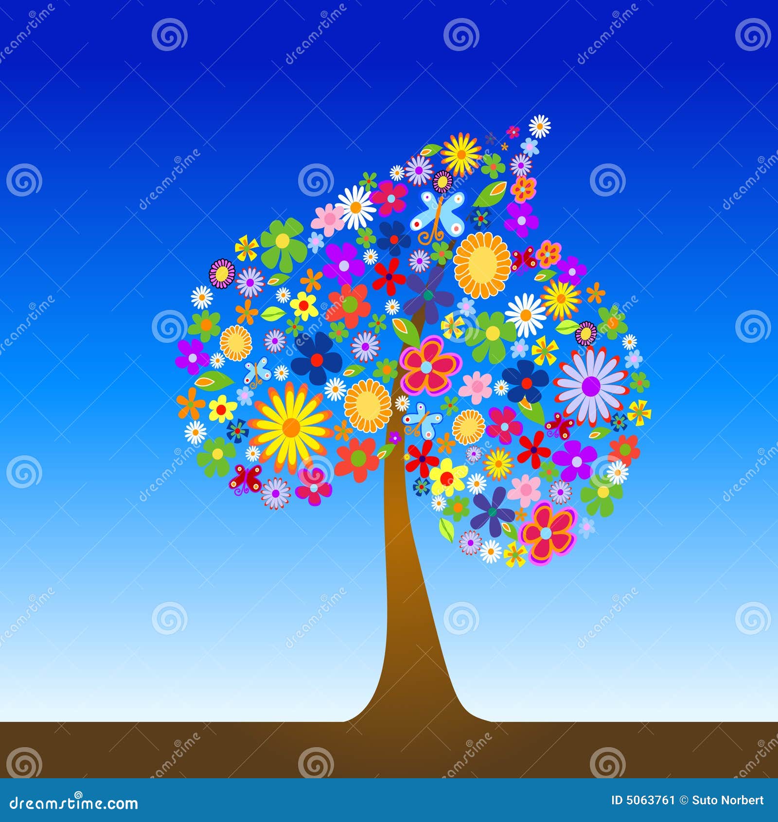 Colorful tree with flowers stock vector. Illustration of pink - 5063761