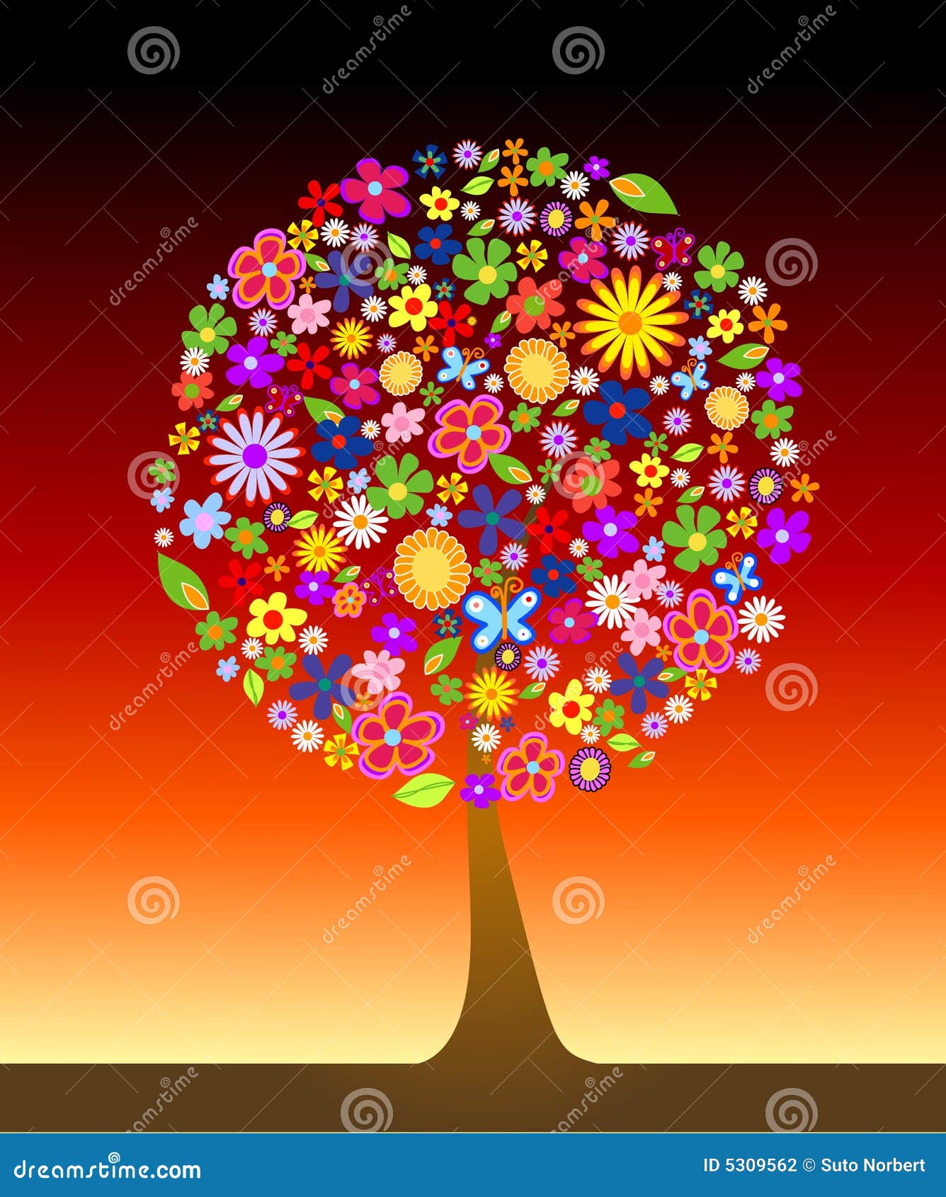 Colorful tree with flowers stock vector. Illustration of cheerful - 5309562
