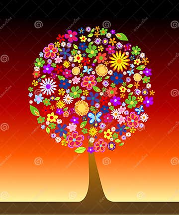 Colorful tree with flowers stock vector. Illustration of cheerful - 5309562