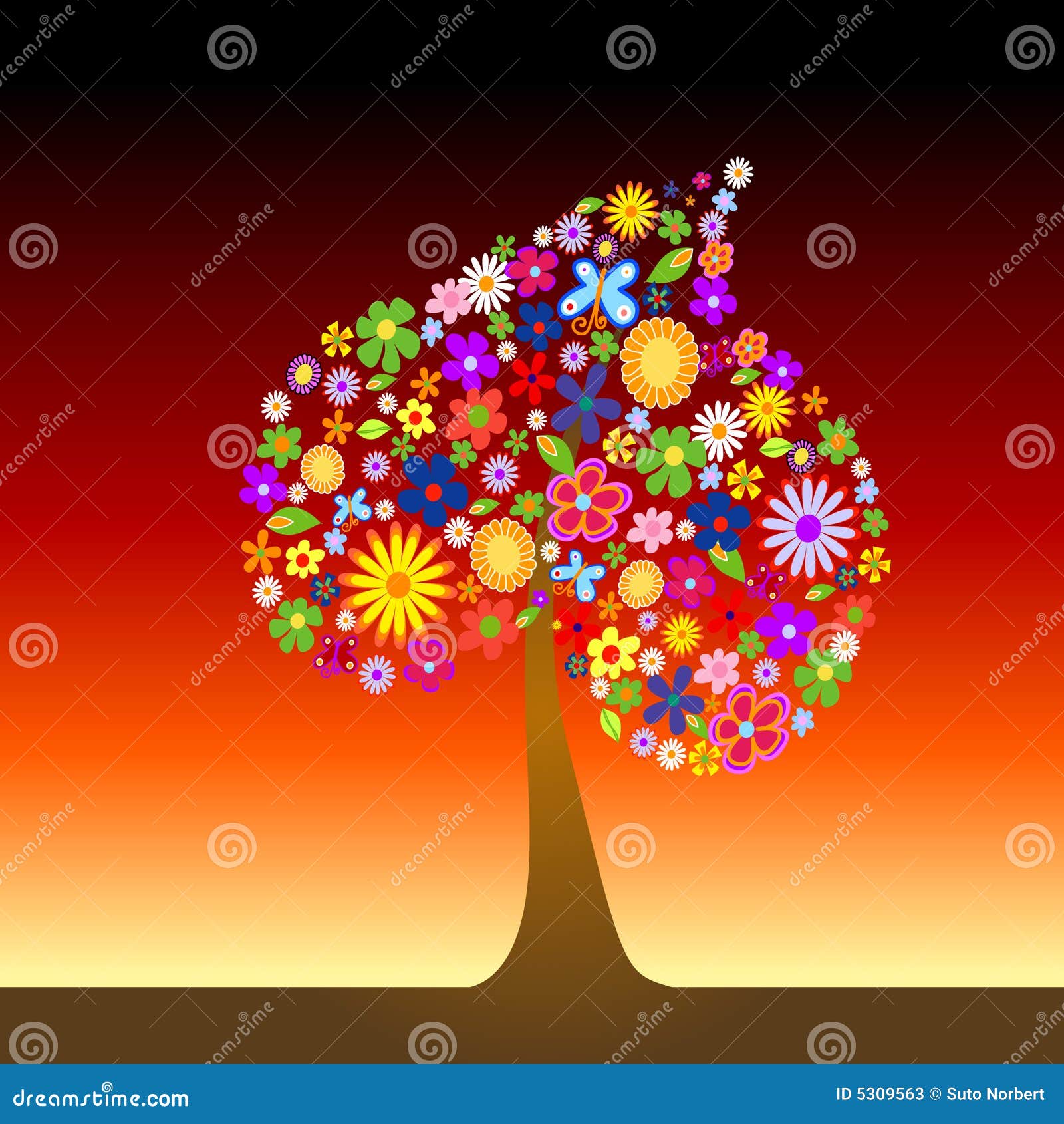 Colorful tree with flowers stock vector. Illustration of flower - 5309563