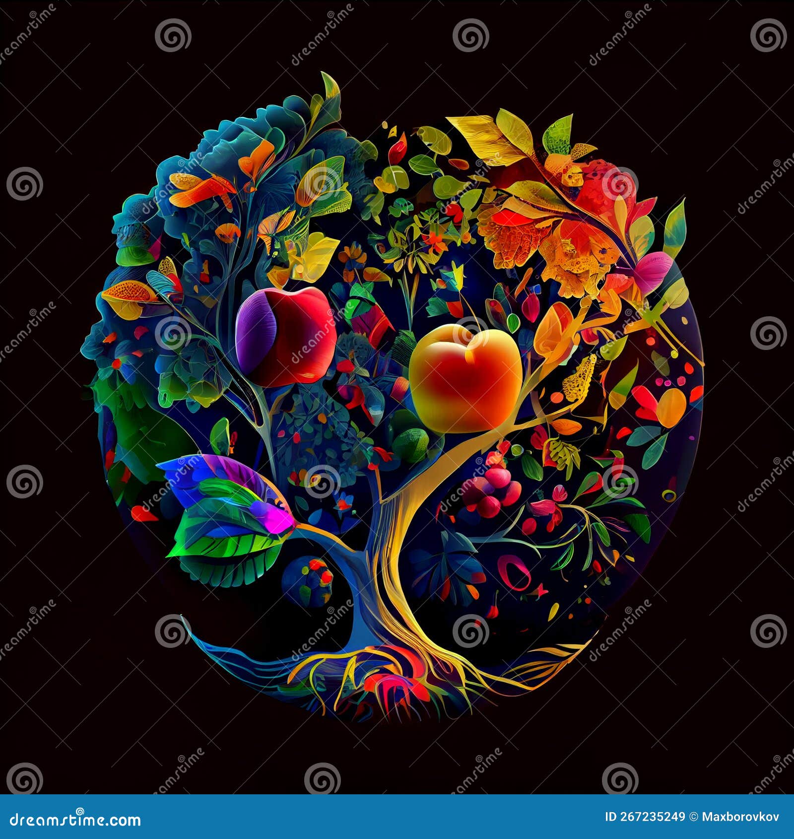 Colorful Tree with Fruit. AI Generative Stock Illustration ...