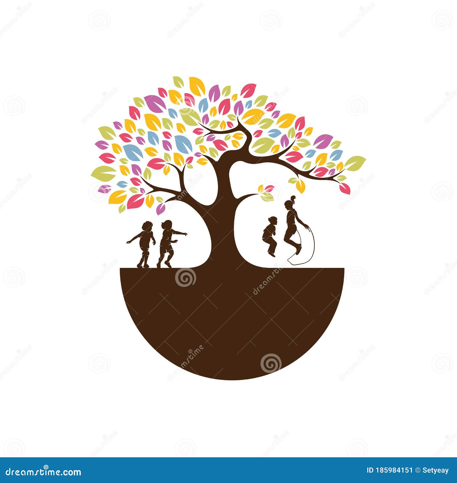 Colorful Tree Kids Playful Logo Vector Template, Illustration Symbol ...