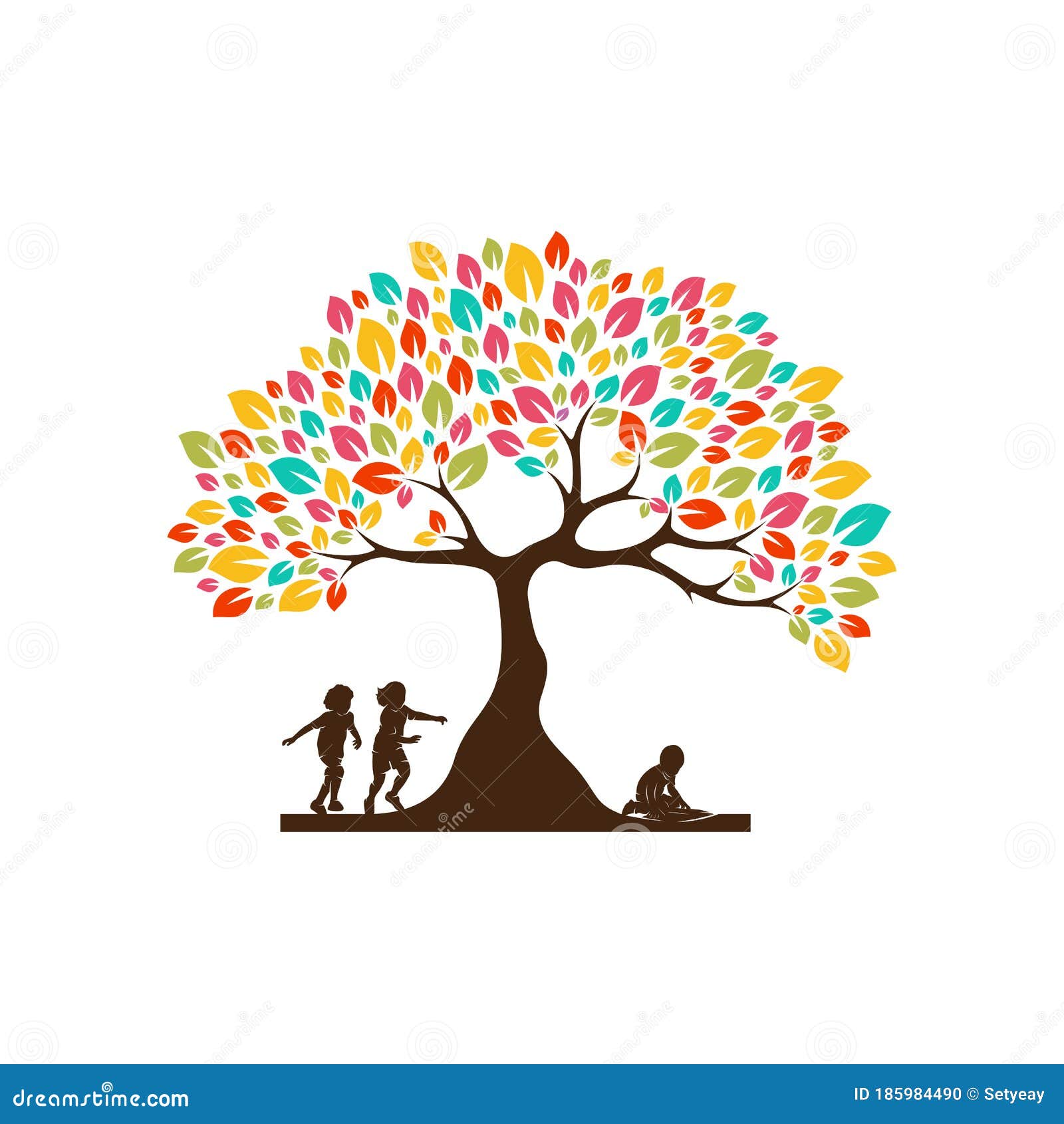 Colorful Tree Kids Playful Logo Vector Template, Illustration Symbol ...
