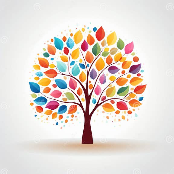 Colorful Tree with Leaves on a White Background Stock Illustration ...