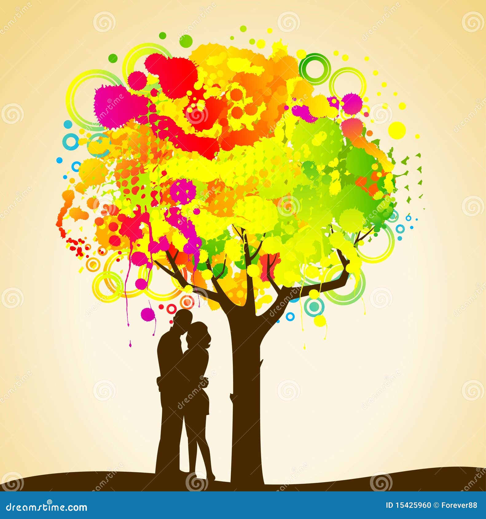 Colorful tree with lovers. stock vector. Illustration of decor - 15425960