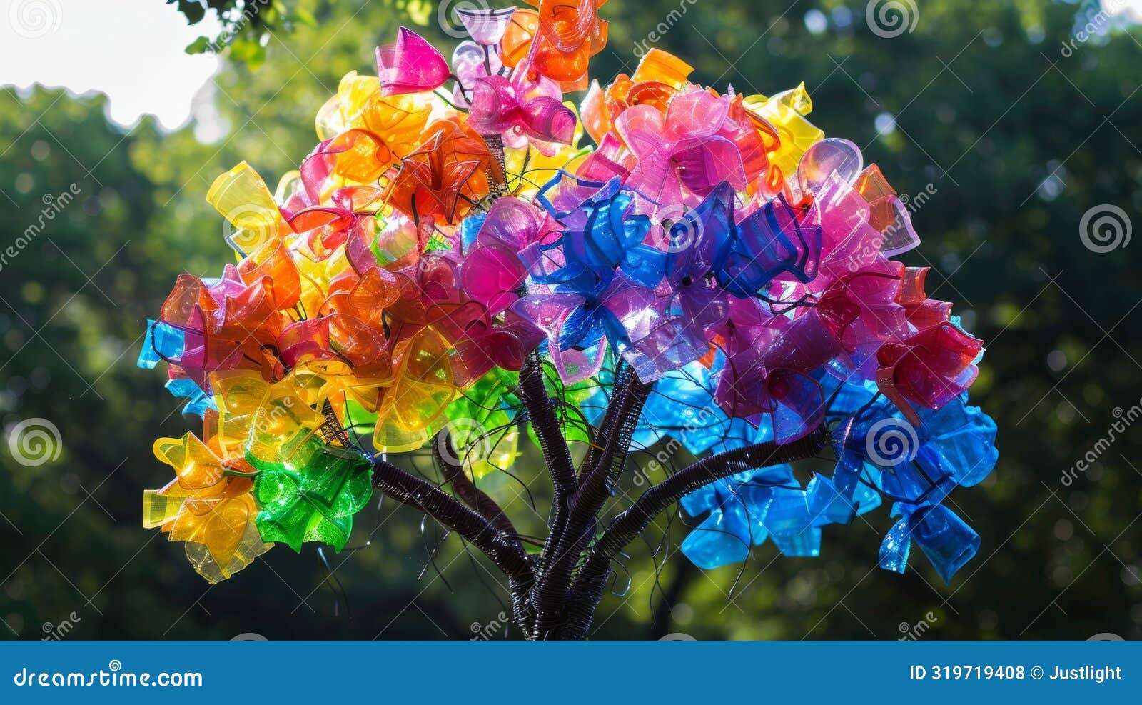 A Colorful Tree Made from Discarded Plastic Bags and Wire Stock Photo ...