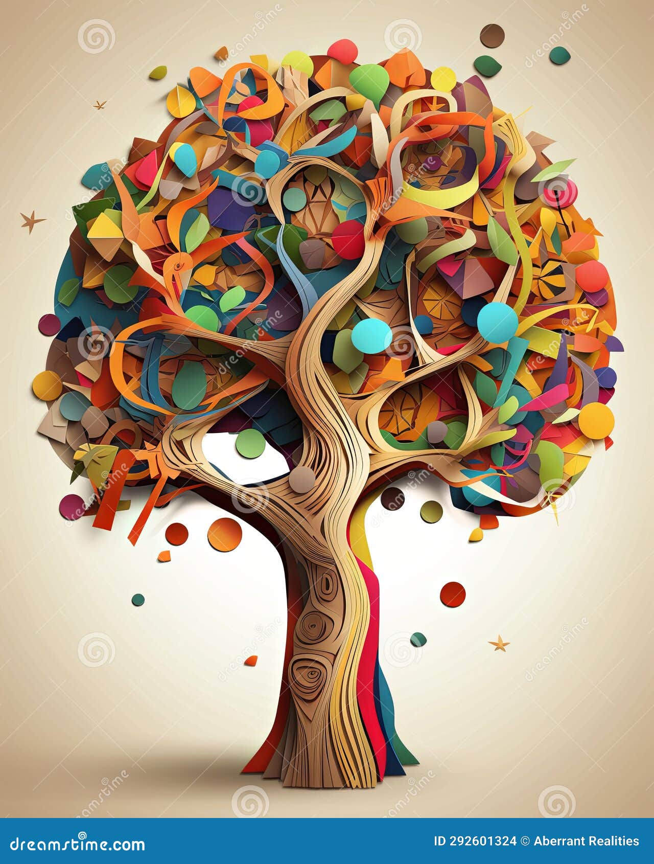 A Colorful Tree with Many Colorful Paper Cutouts on it Stock ...