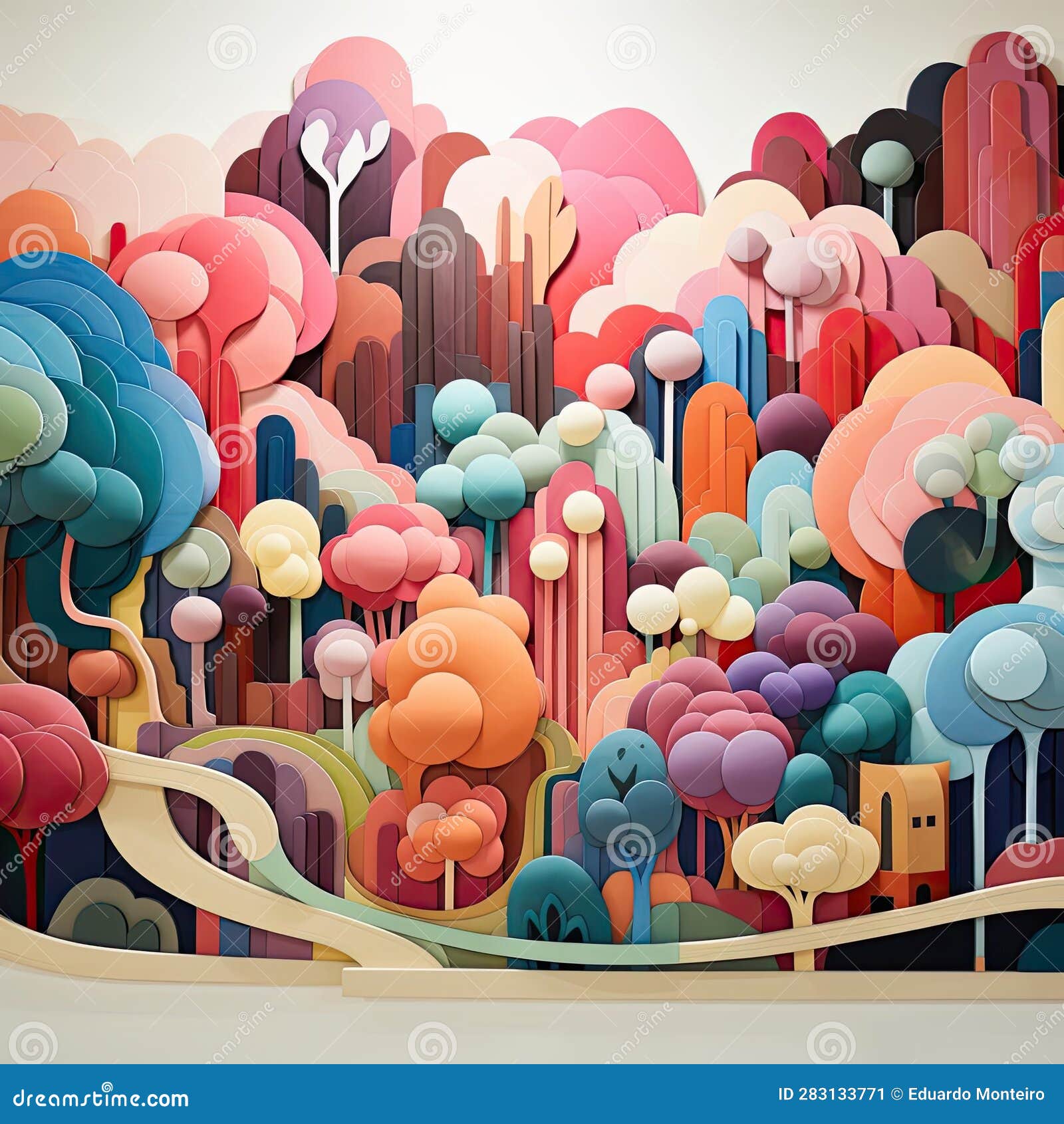 Colorful Tree Mural with Organic Forms Stock Illustration ...