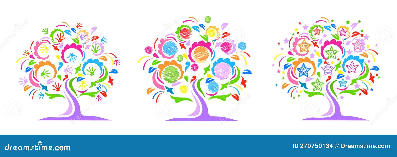 Set of Abstract Creative Trees Made from Simple Shapes and Handmade ...