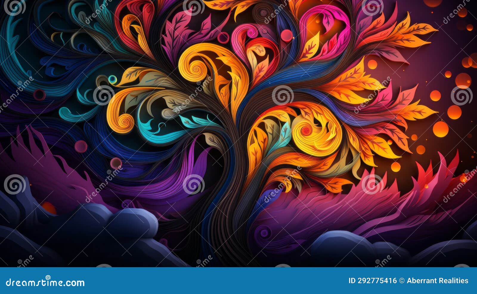 A Colorful Tree with Swirls and Swirls on it Stock Illustration ...