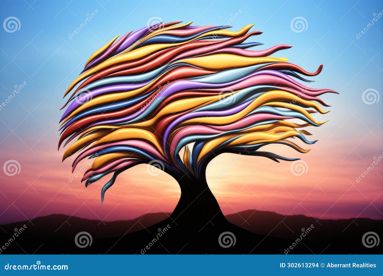 A Colorful Tree with Waves on it at Sunset Stock Photo - Image of world ...