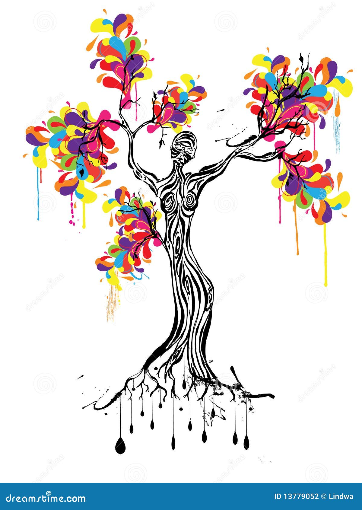 Colorful Tree with Women Silhouette Stock Vector - Illustration of ...