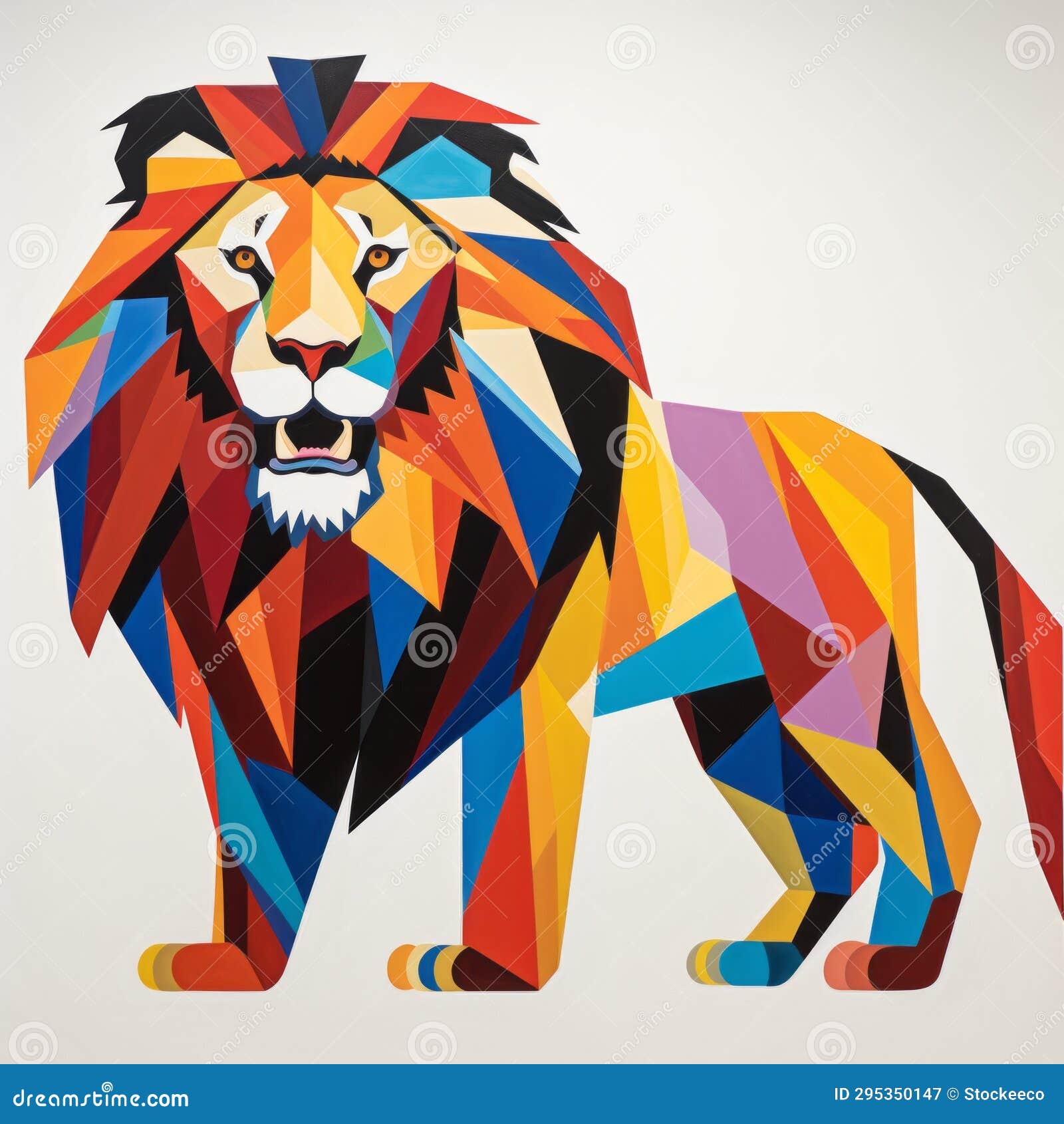 Colorful Triangle Lion: a Vibrant Abstract De Stijl Inspired Artwork ...