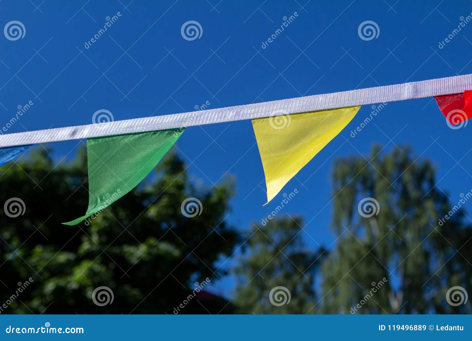 Colorful Triangular Flags of Decorated Celebrate Outdoor Party Sunlight ...