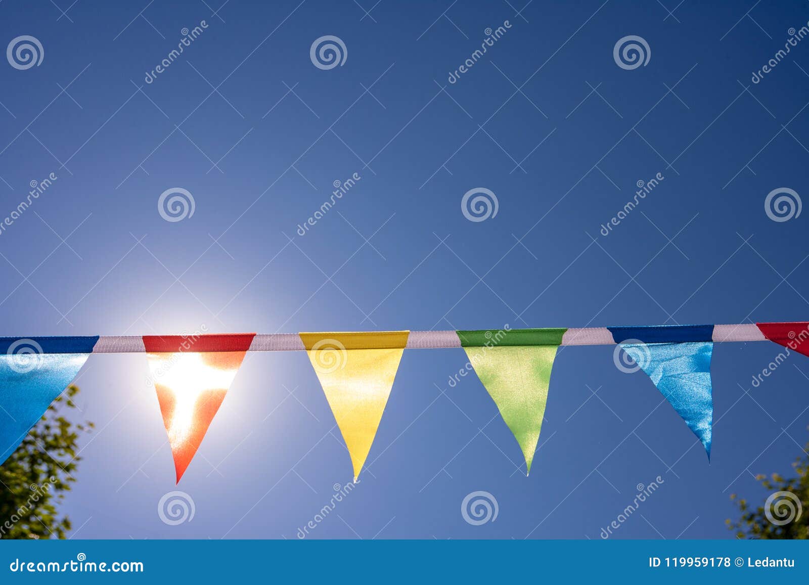 Colorful Triangular Flags of Decorated Celebrate Outdoor Party Sunlight ...