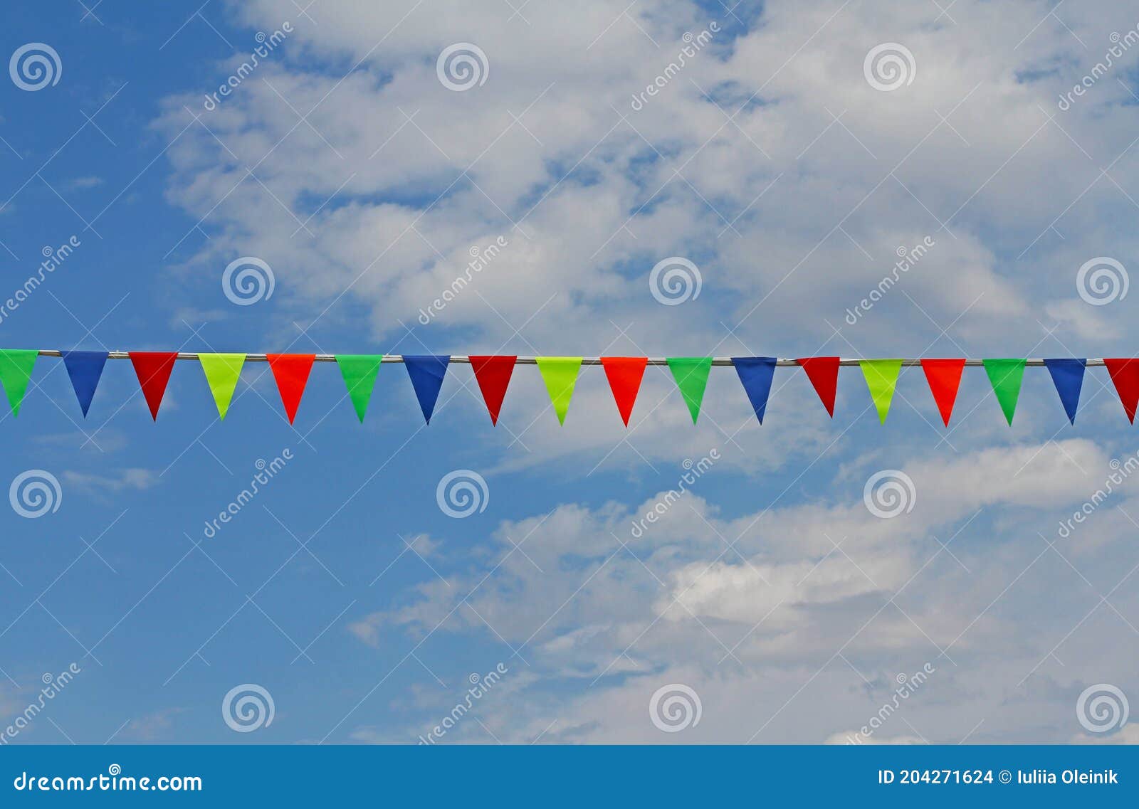 Colorful Triangular Flags Hanging on the Blue Sky Stock Photo - Image ...