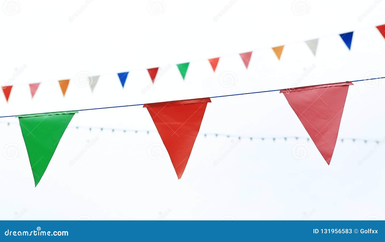 Colorful Triangular Flags Hanging in the White Sky Outdoor Stock Image ...