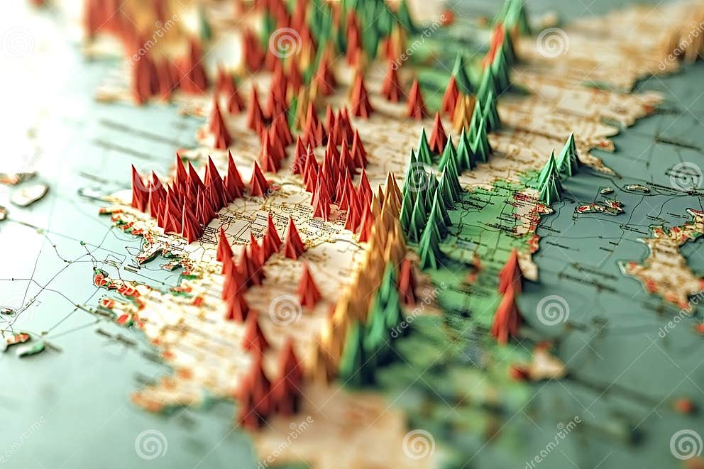 Colorful Triangular Shapes Representing Data on a Detailed Map Stock ...