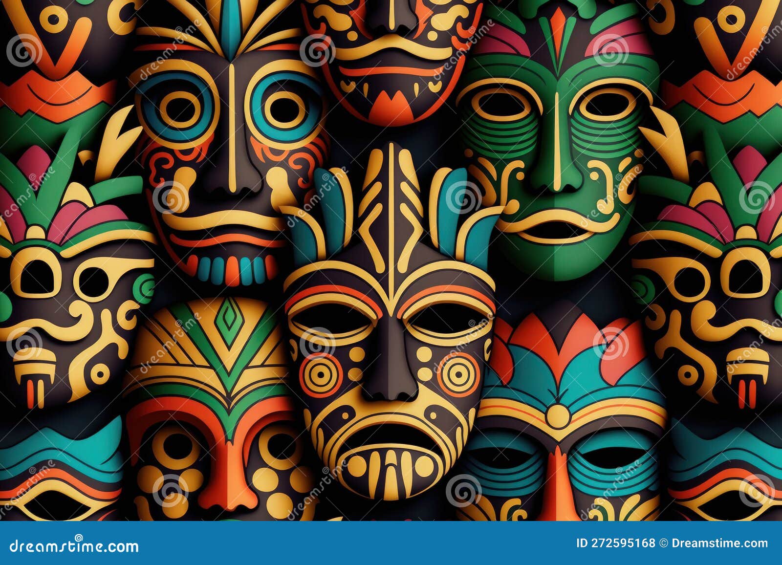 Colorful Tribal Mask Seamless Pattern Stock Illustration - Illustration ...