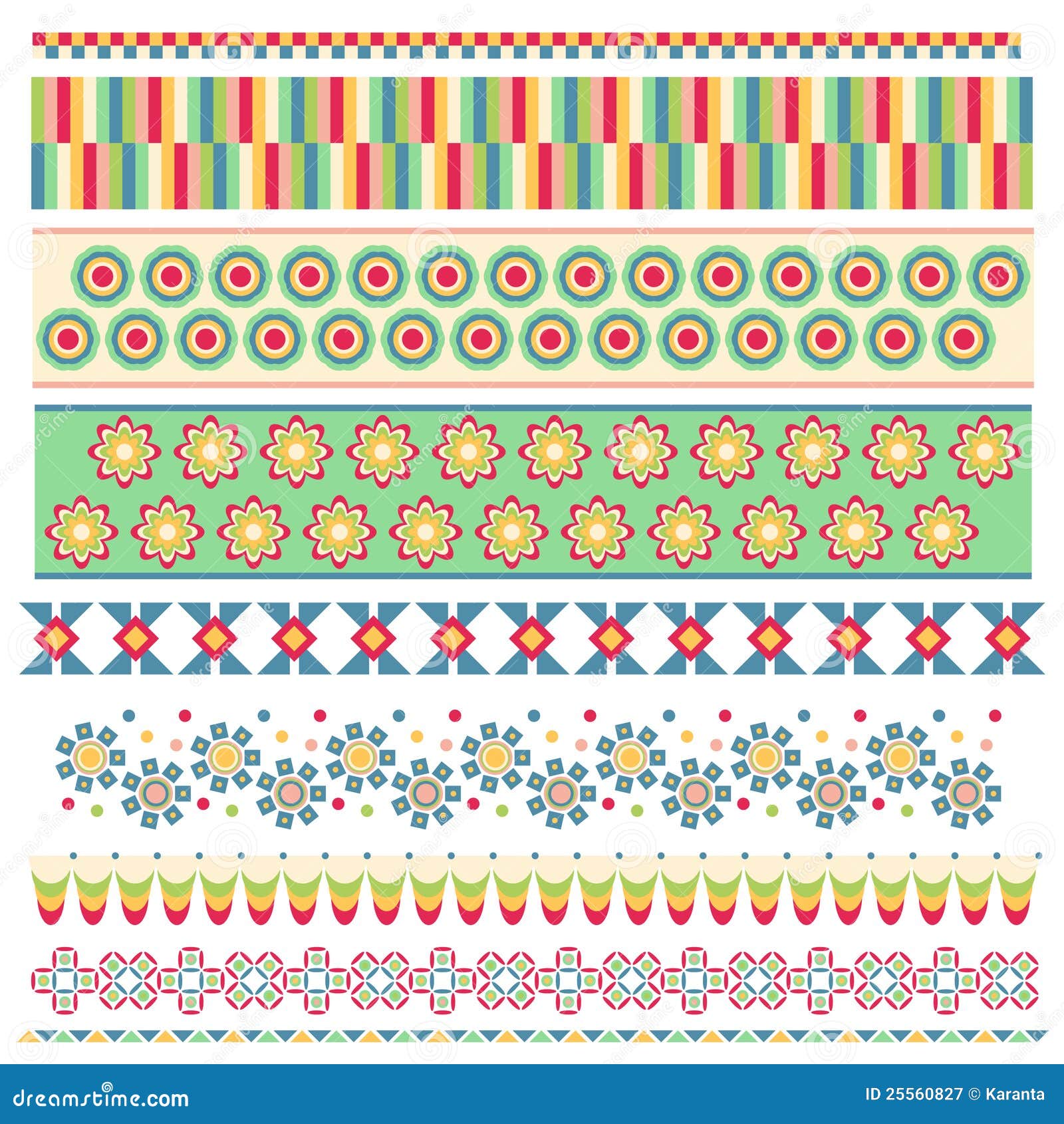 Colorful Trim Collection with Flowers Stock Illustration - Illustration ...