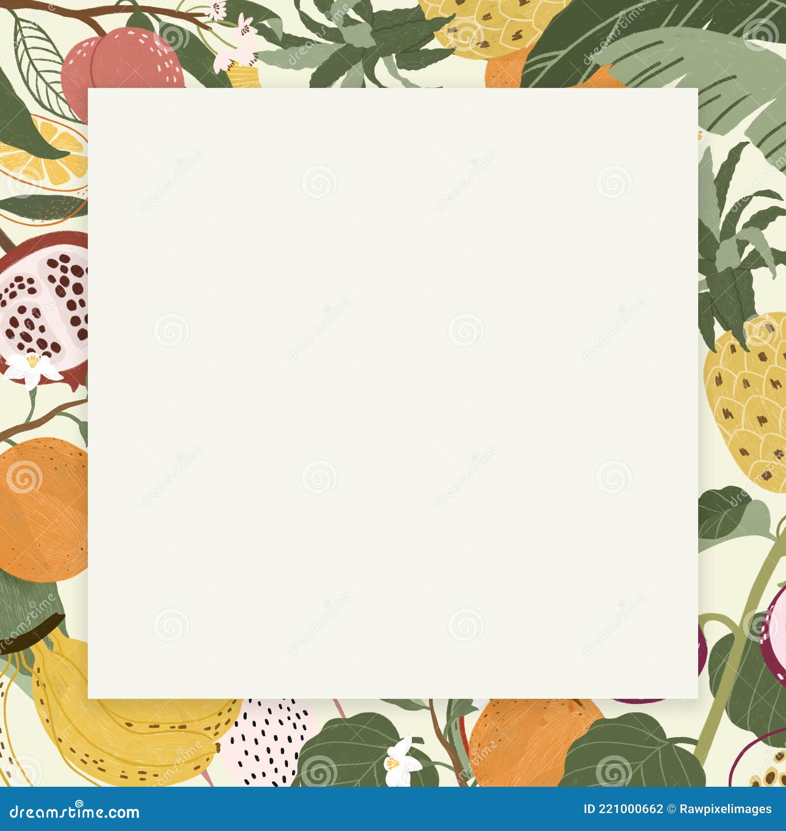Colorful Tropical Fruits Square Frame Stock Illustration - Illustration ...