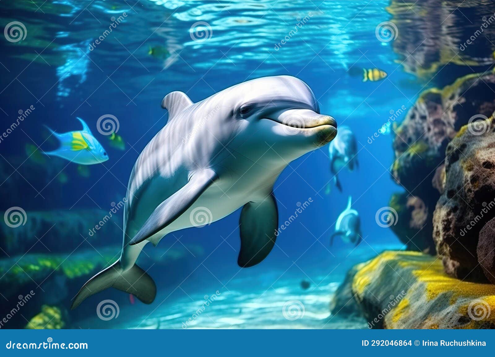 Colorful Tropical Underwater Theme with Dolphins Stock Photo - Image of ...