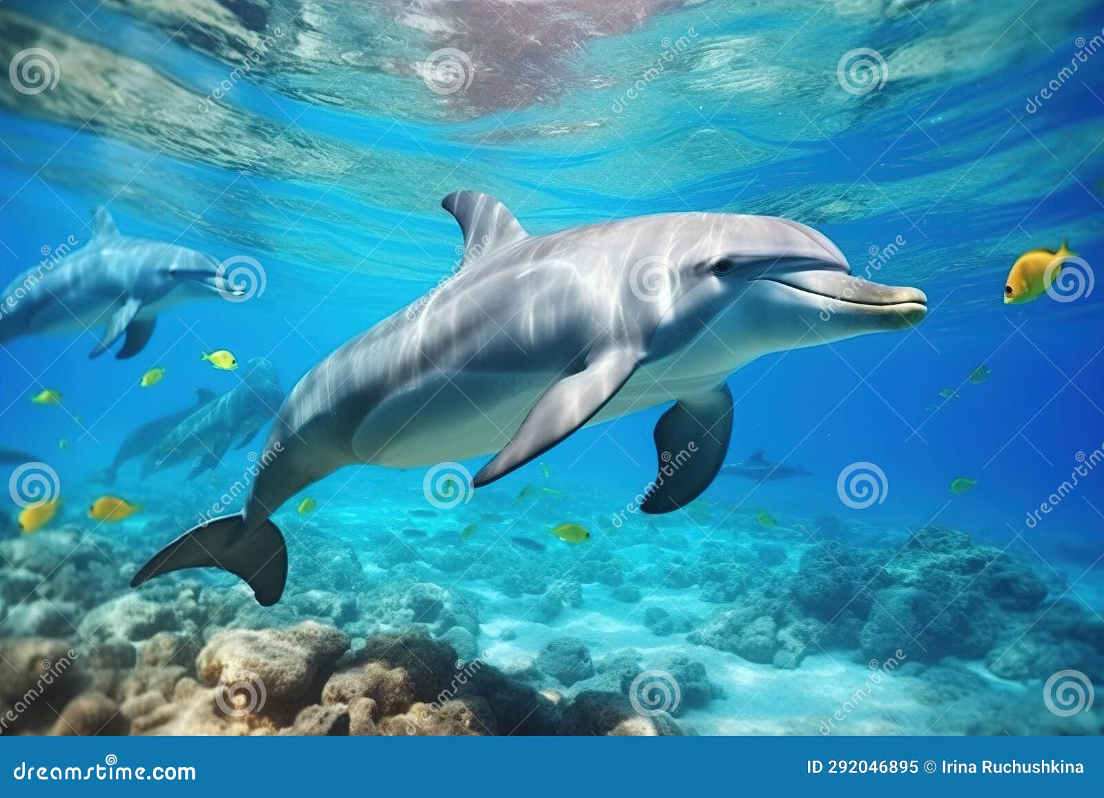 Colorful Tropical Underwater Theme with Dolphins Stock Image - Image of ...