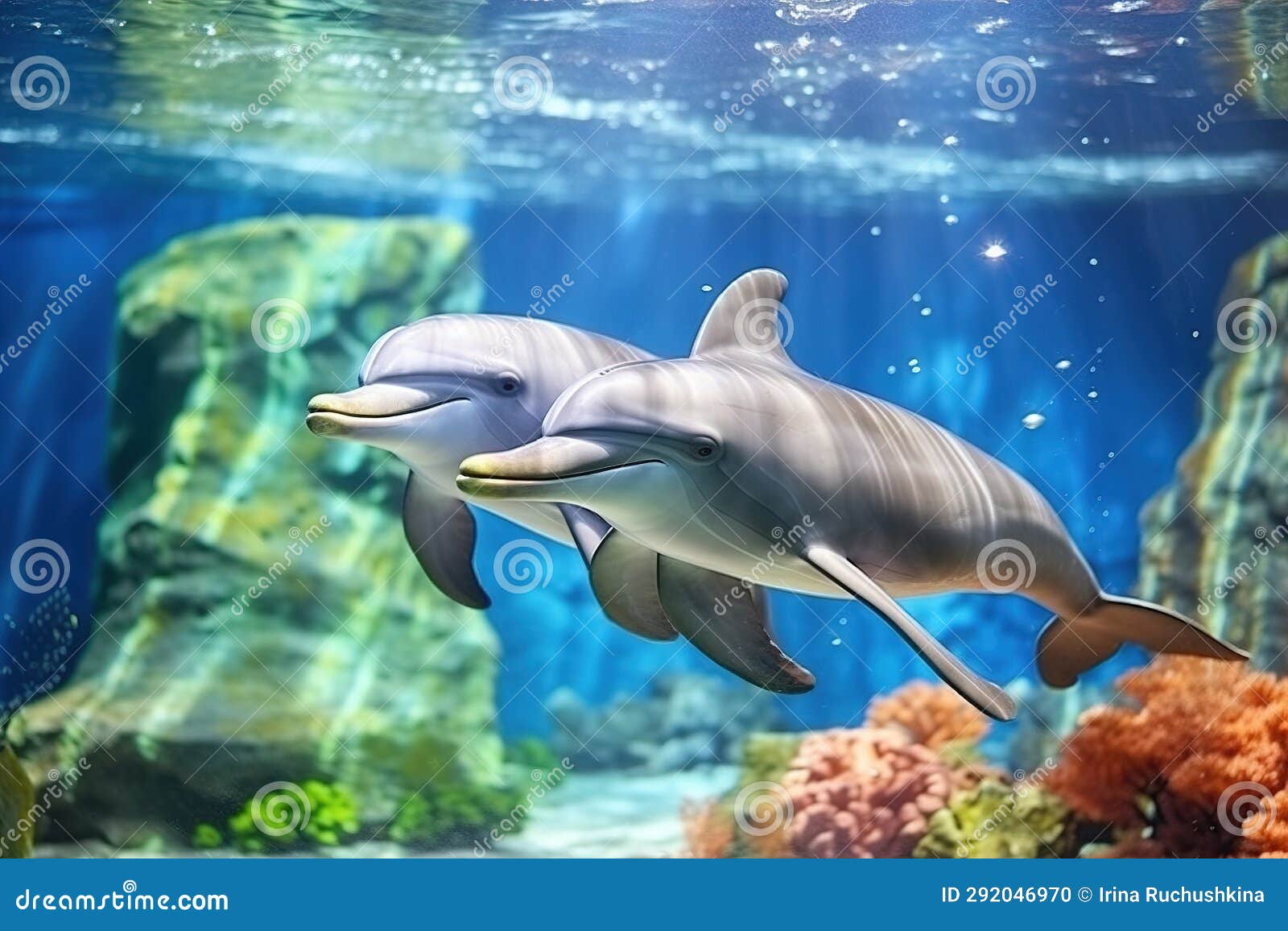 Colorful Tropical Underwater Theme with Dolphins Stock Photo - Image of ...