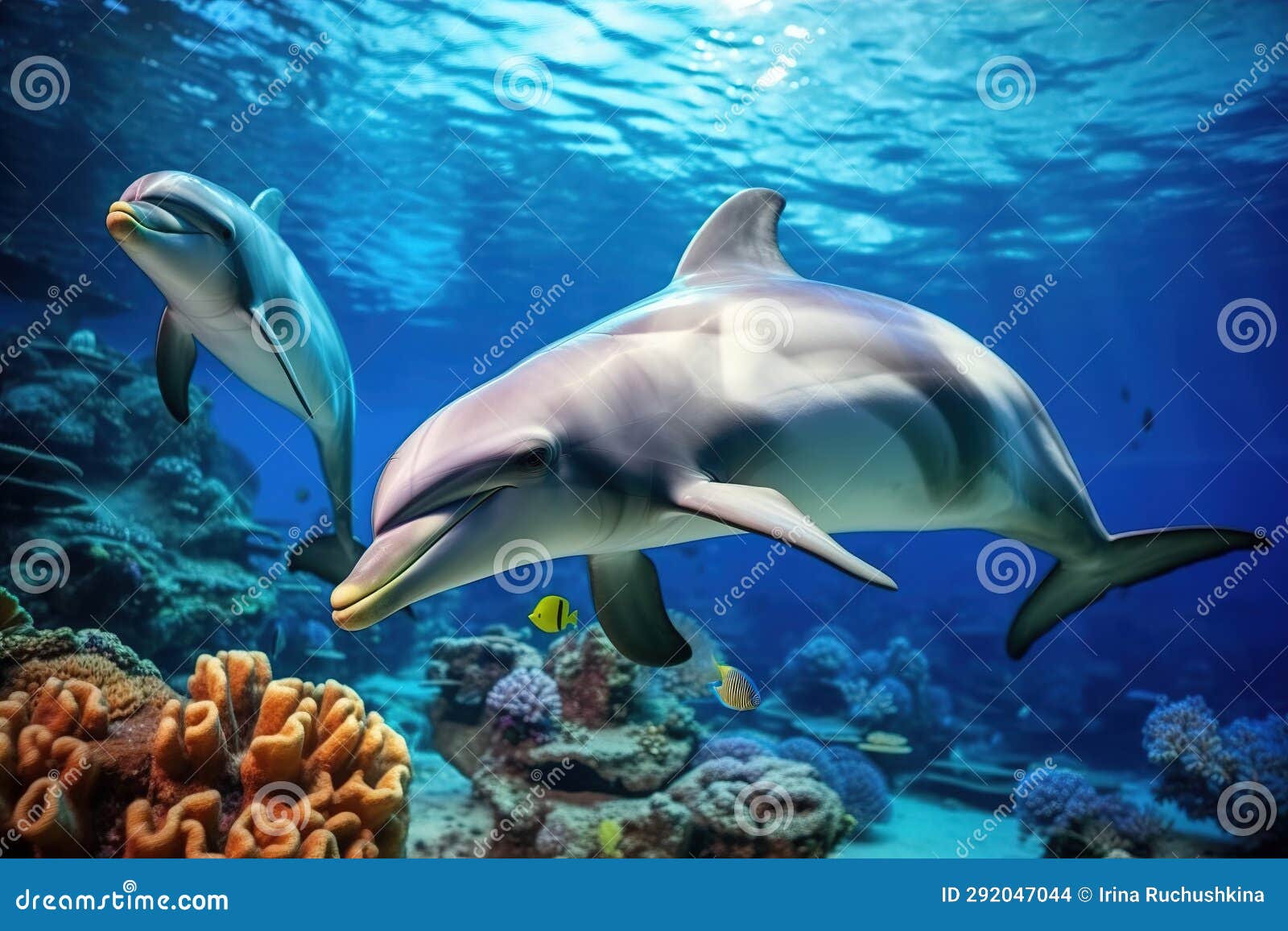 Colorful Tropical Underwater Theme with Dolphins Stock Illustration ...