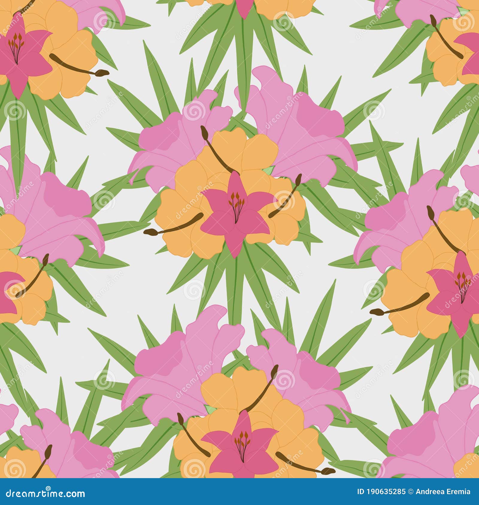 Colorful Tropical Vector Flowers in a Seamless Pattern Design Stock ...