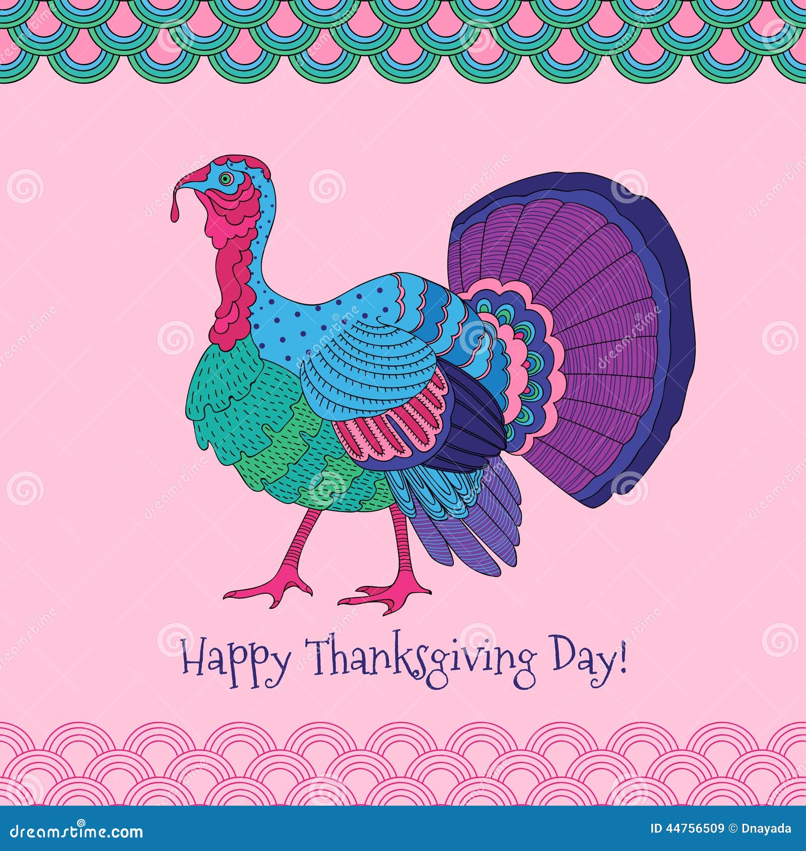 Colorful Turkey on Pink Background Stock Vector - Illustration of party ...
