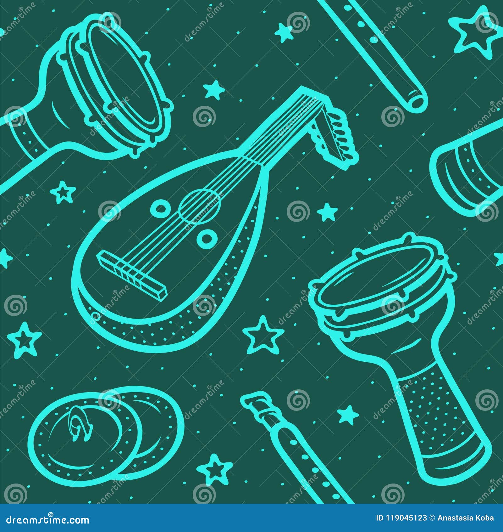 Musical Instruments. Turkish Music. Arabic Background. Vector Pattern ...