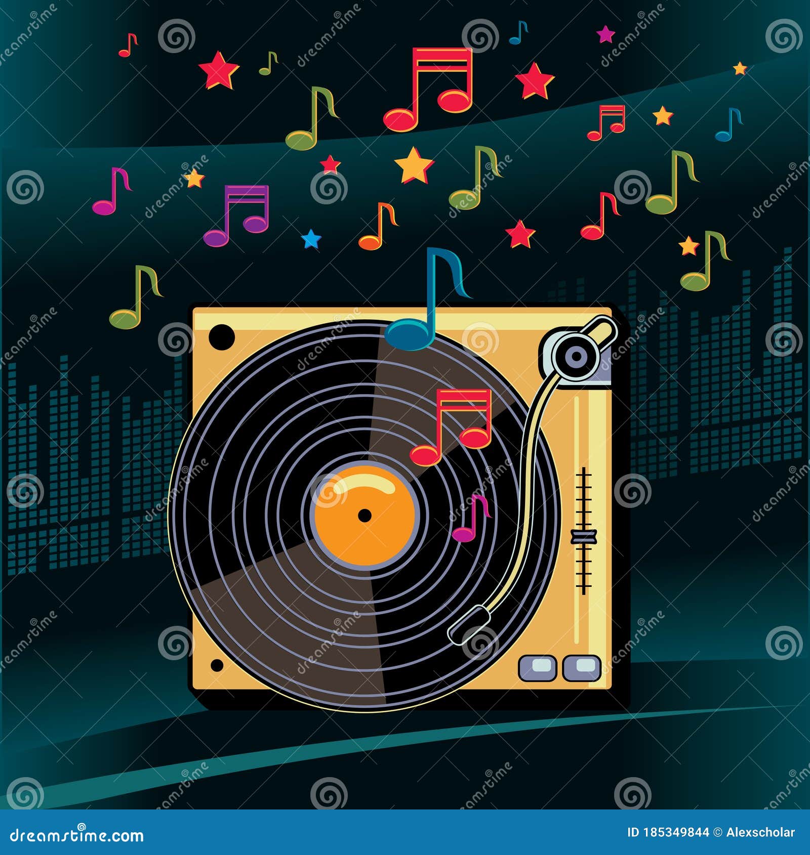 Funky Turntable and Notes Musical Design Stock Vector - Illustration of ...
