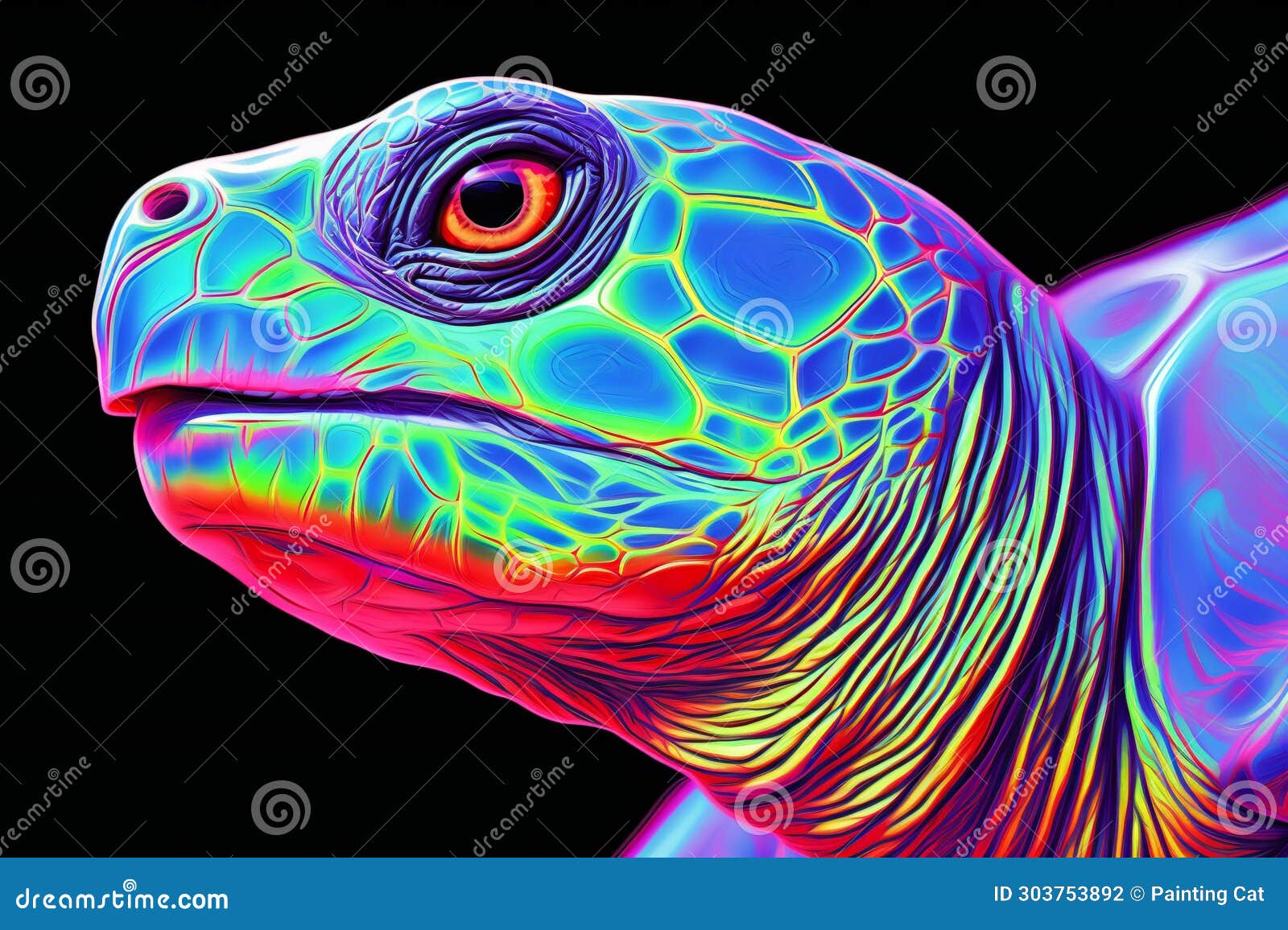 Colorful Turtle Head Isolated on Black Background Stock Illustration ...