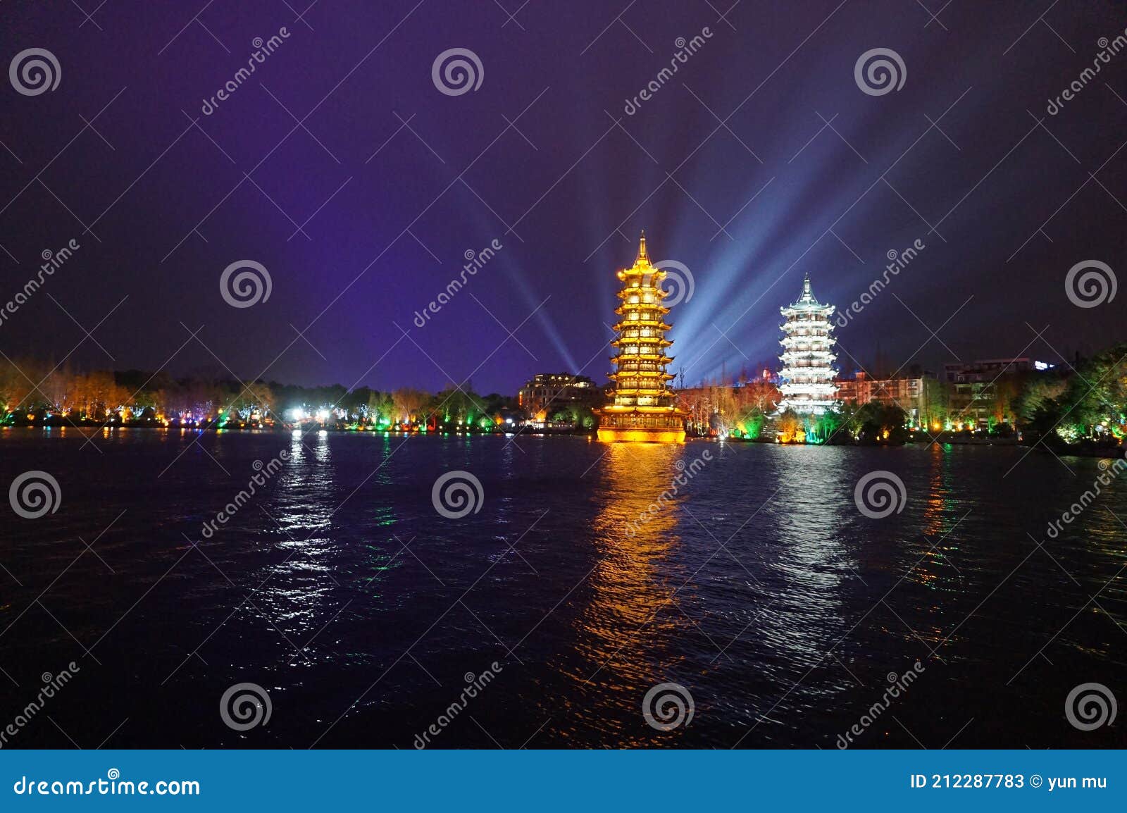 Guilin Night View stock image. Image of tower, twin - 212287783