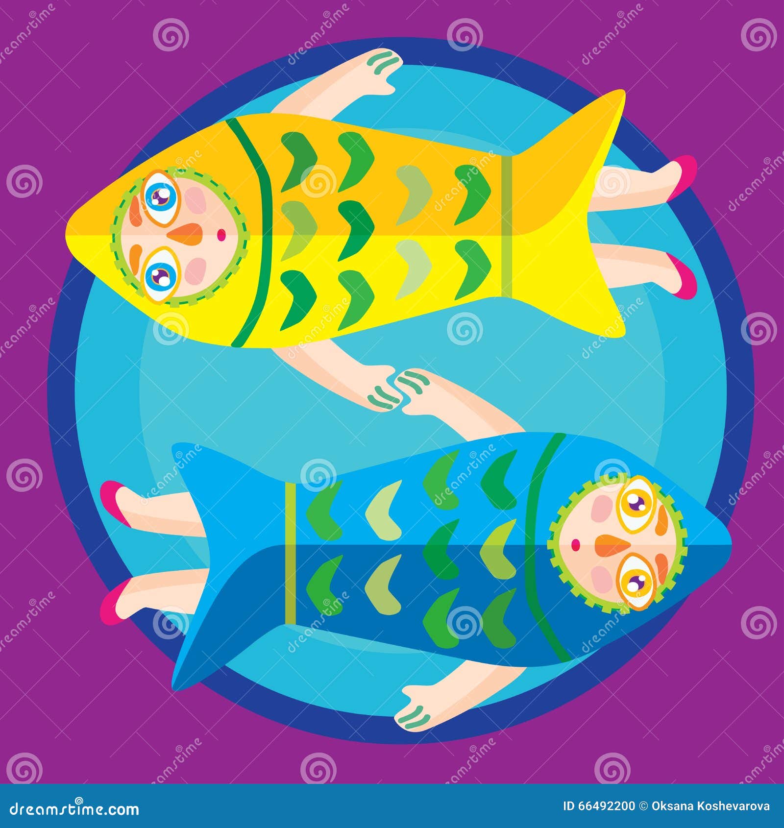Colorful two fish zodiac stock vector. Illustration of postcard - 66492200