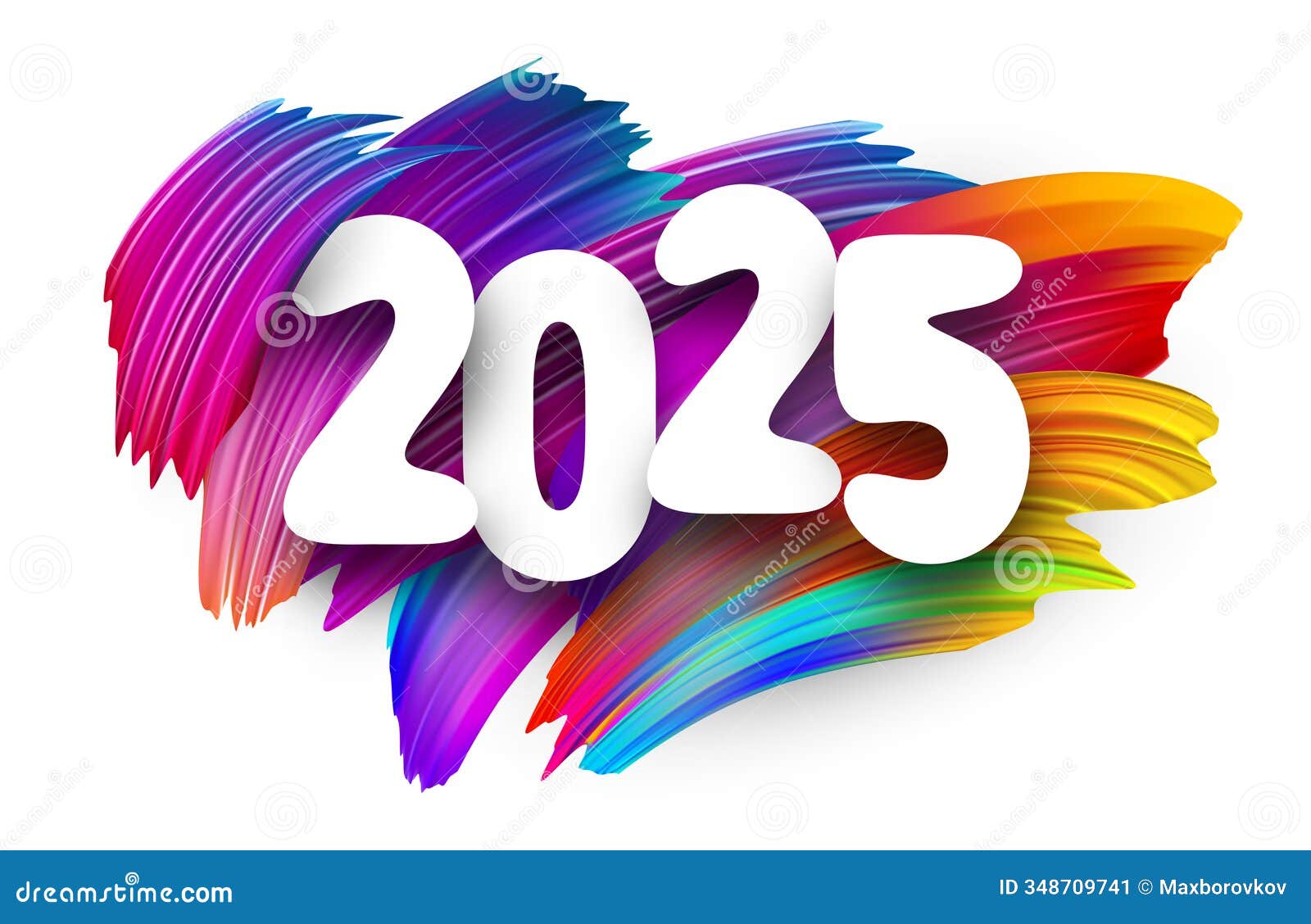 Colorful 2025 Typography with Dynamic Brush Stroke Design Stock Vector ...