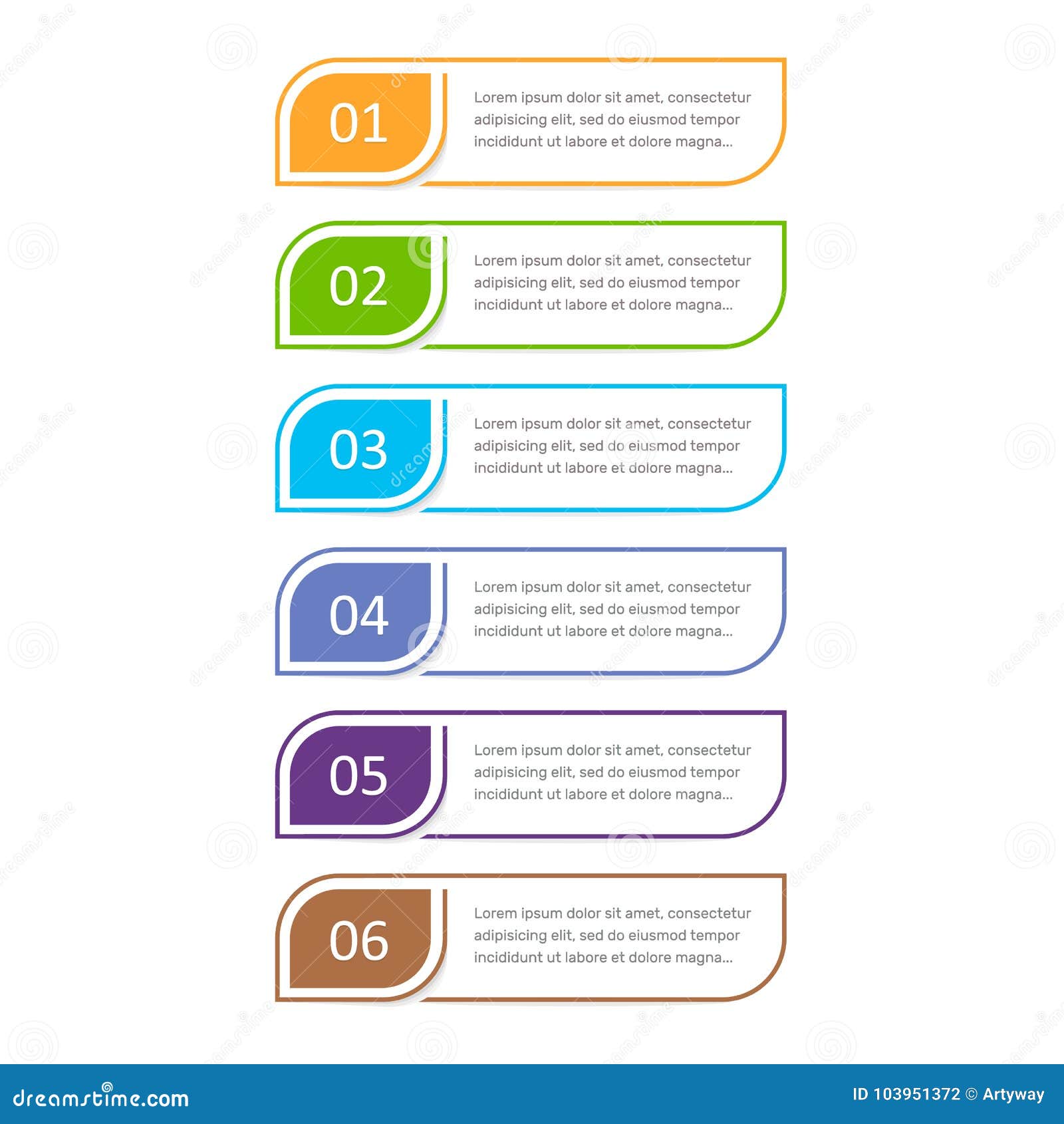 Colorful Ui Design Concept Element. Six Steps. Vector Button for Web ...