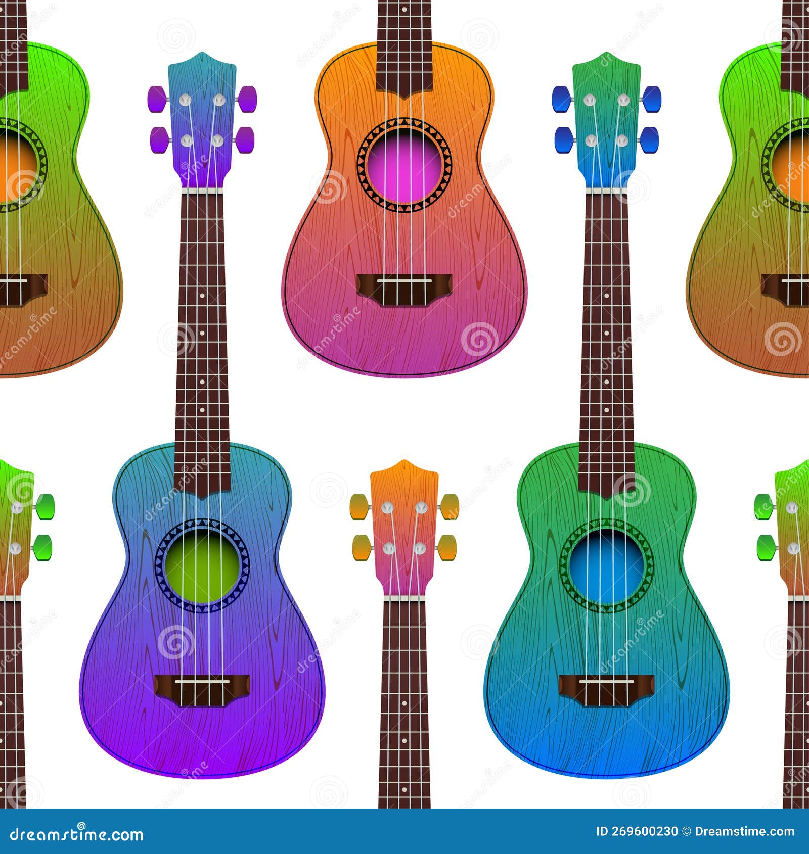 Colorful Ukuleles Seamless Vector Pattern. Hawaiian Style Musical ...