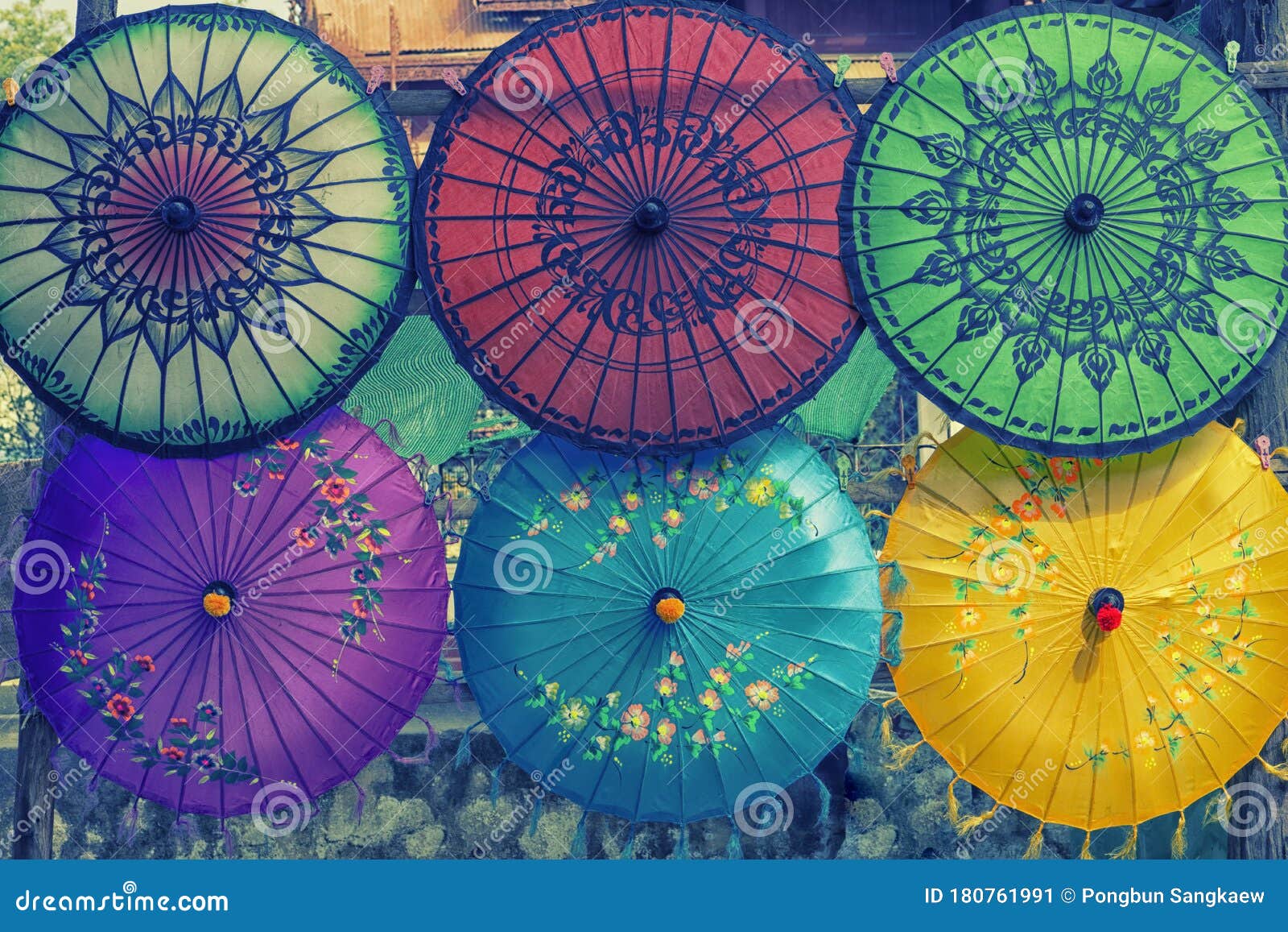Colorful Umbrella Background Design Art of Myanmar Stock Image - Image ...