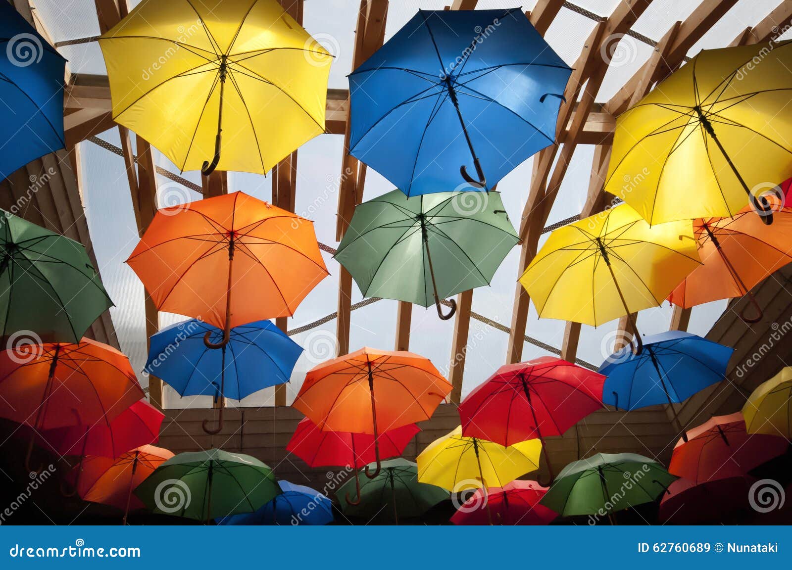 Colorful Umbrellas on the Ceiling Stock Image - Image of happy ...