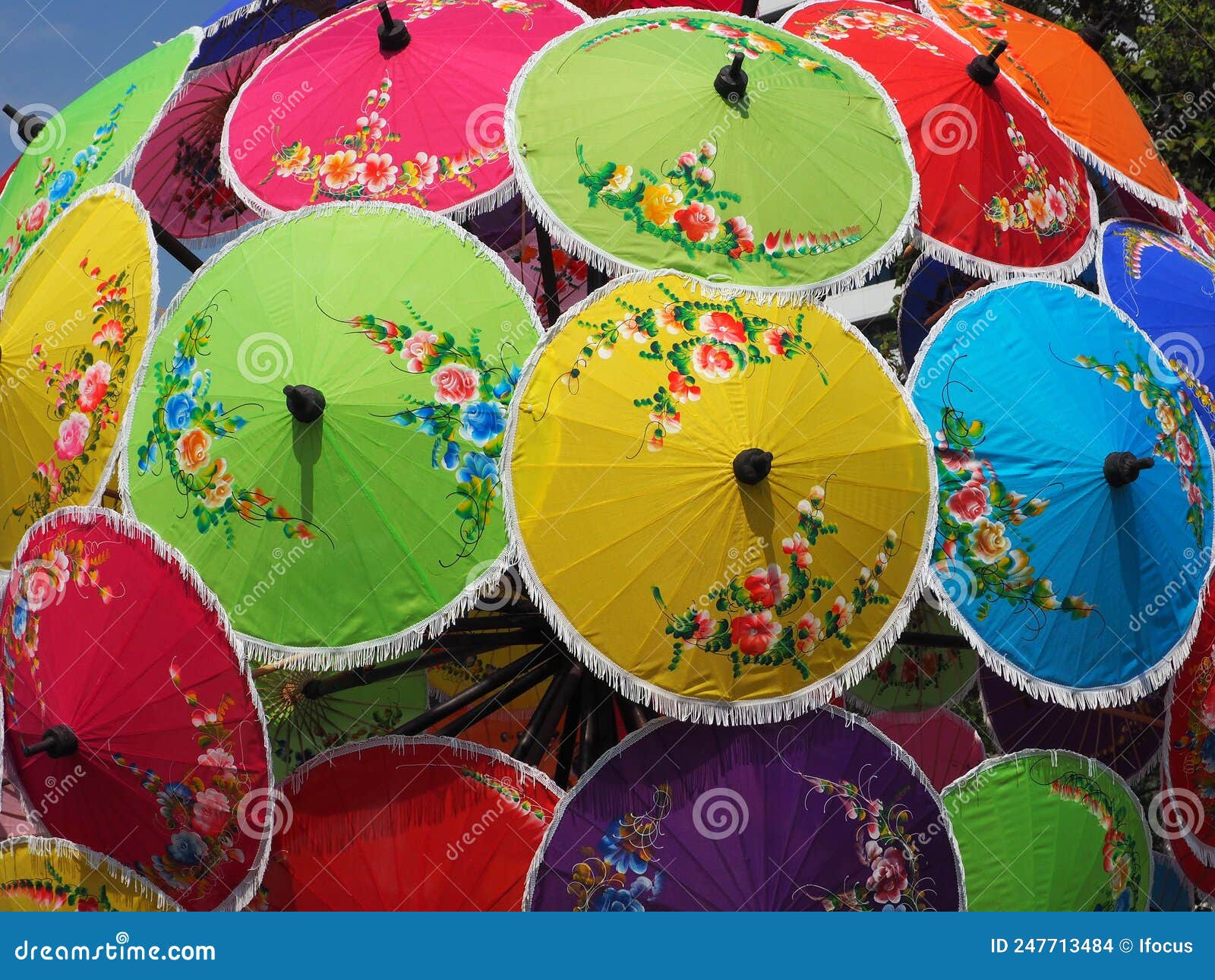 Colorful Umbrellas with Flower Patterns Stock Photo - Image of outdoor ...