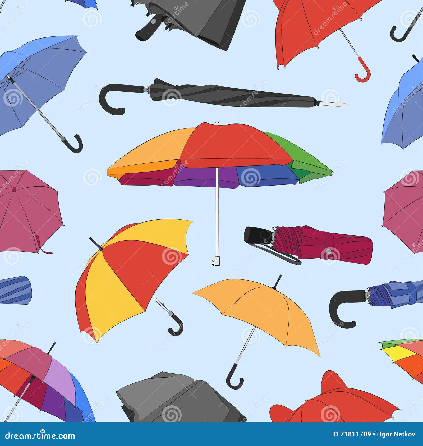 Colorful umbrellas pattern stock vector. Illustration of handle - 71811709