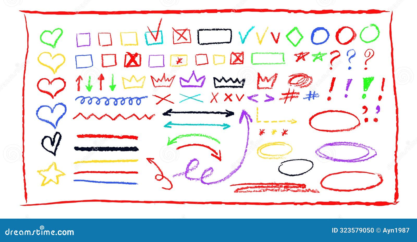 Colorful Underline Pencil Hand Drawn Various Ellipses, Punctuation ...