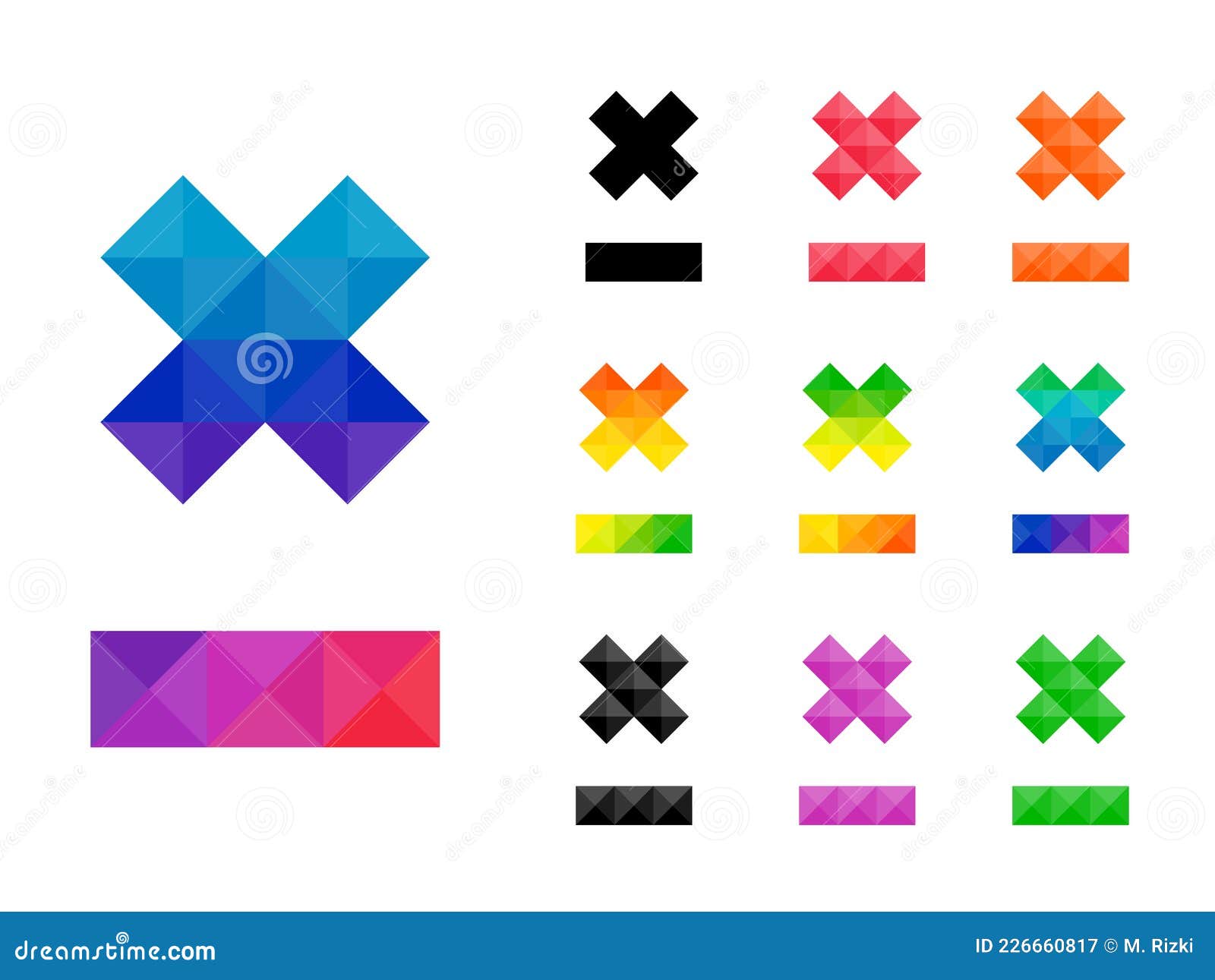 Colorful Underlined X or Cross Icon Set Stock Vector - Illustration of ...