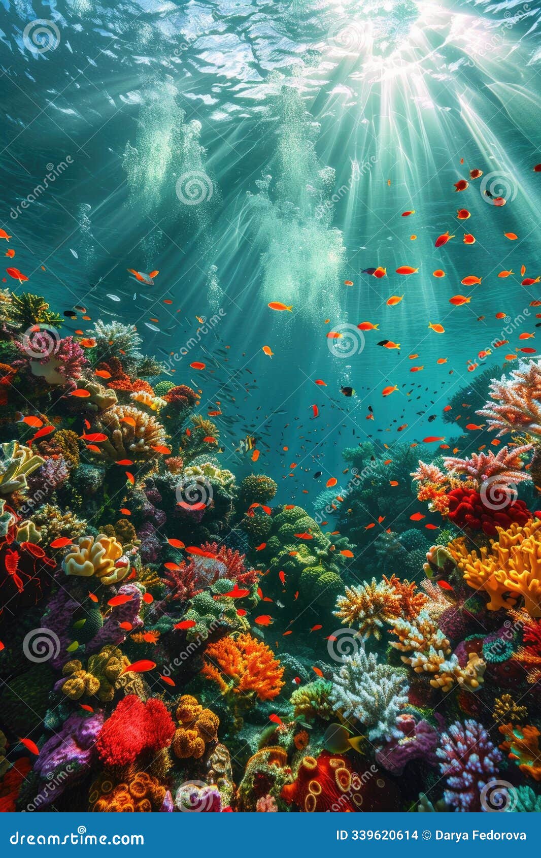 Colorful Underwater Coral Reef with Tropical Fish and Sun Rays Stock ...