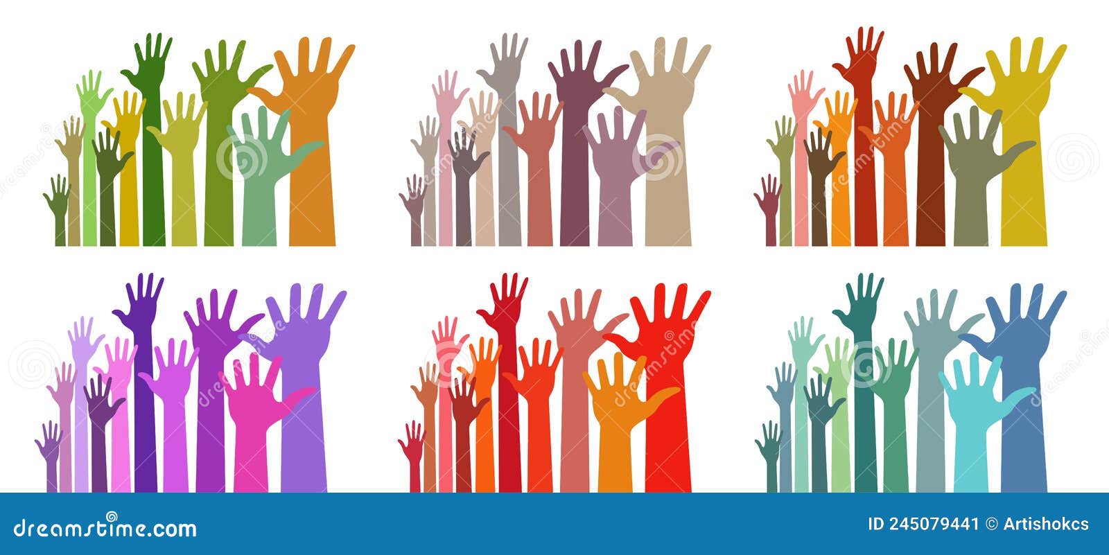 Colorful Up Hands. Bright Colorful Distort Icon. Raised Hands in ...