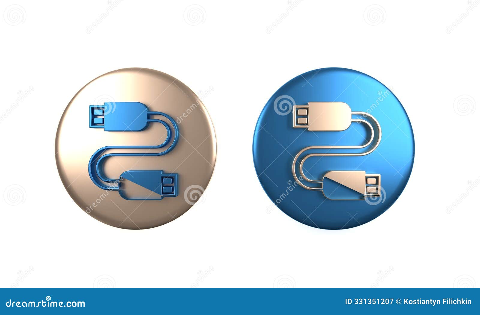Colorful USB Cable Cord Icon Isolated on White Background. Connectors and Sockets for PC and ...